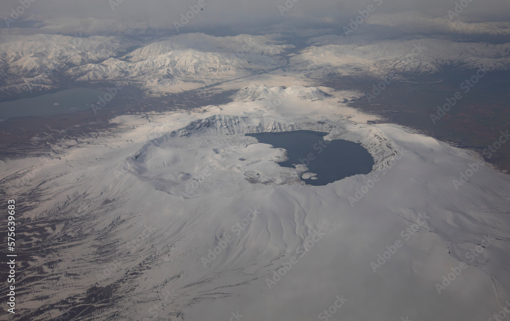 Amazing aerial view of Nemrut Crater Lake which is second largest ...
