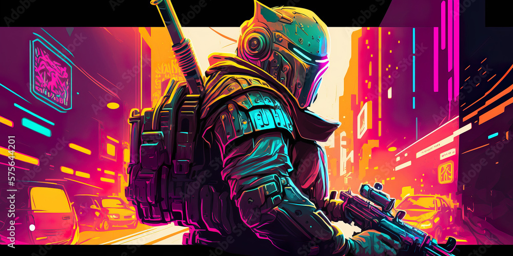 Sci Fi Bounty Hunter With Helmet And Blaster Rifle Stalking Ai