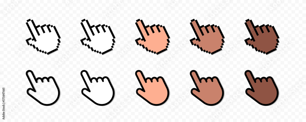 Hand pointer icon set. Click button. Computer cursor vector graphic ...