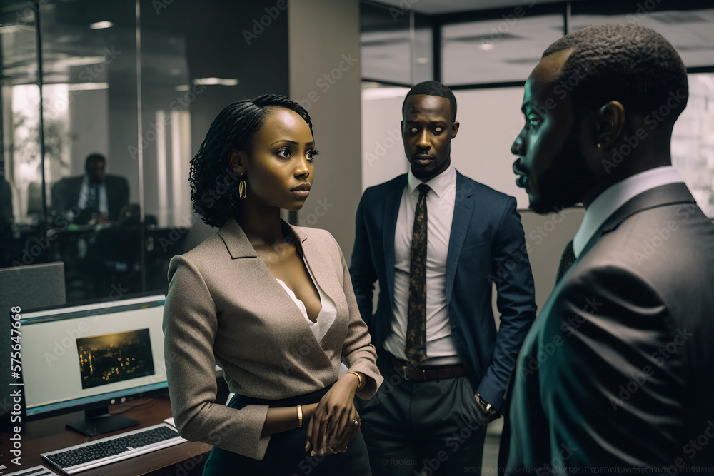 Generative AI. business colleagues having a meeting in office Stock ...