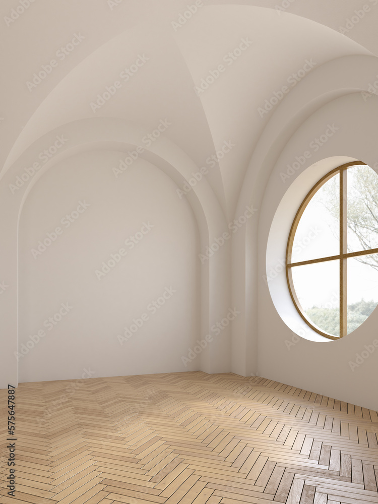 Conceptual interior empty room with arched ceiling 3d illustration ...