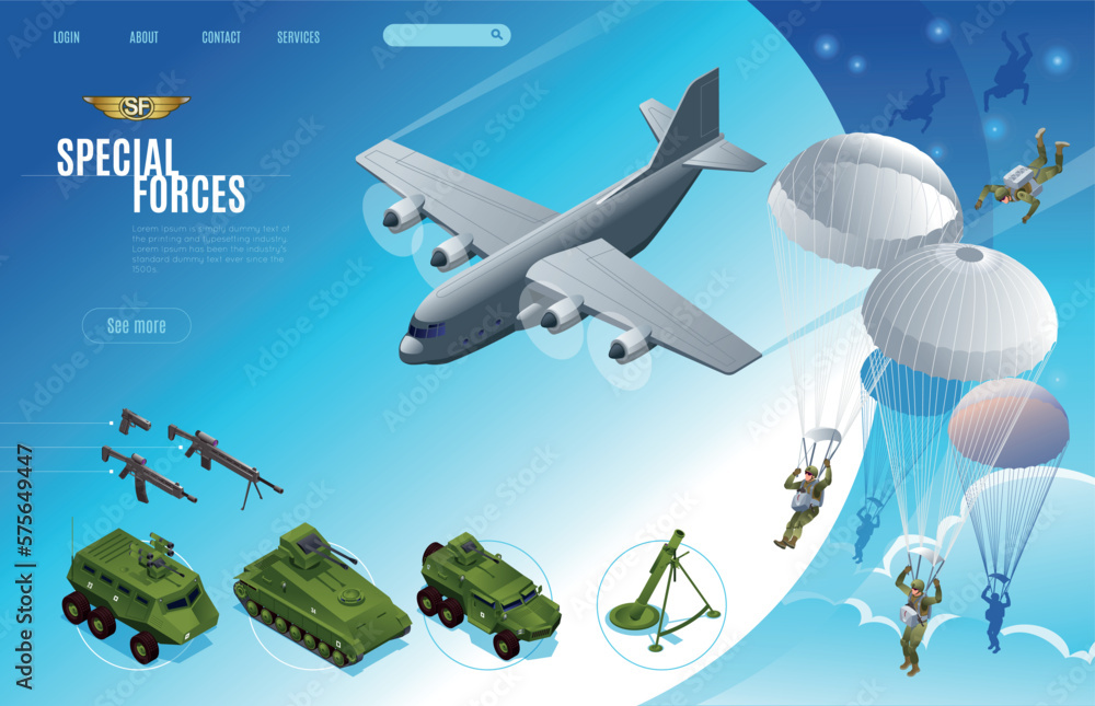 Special operations forces Landing Page with airborne assault, military ...