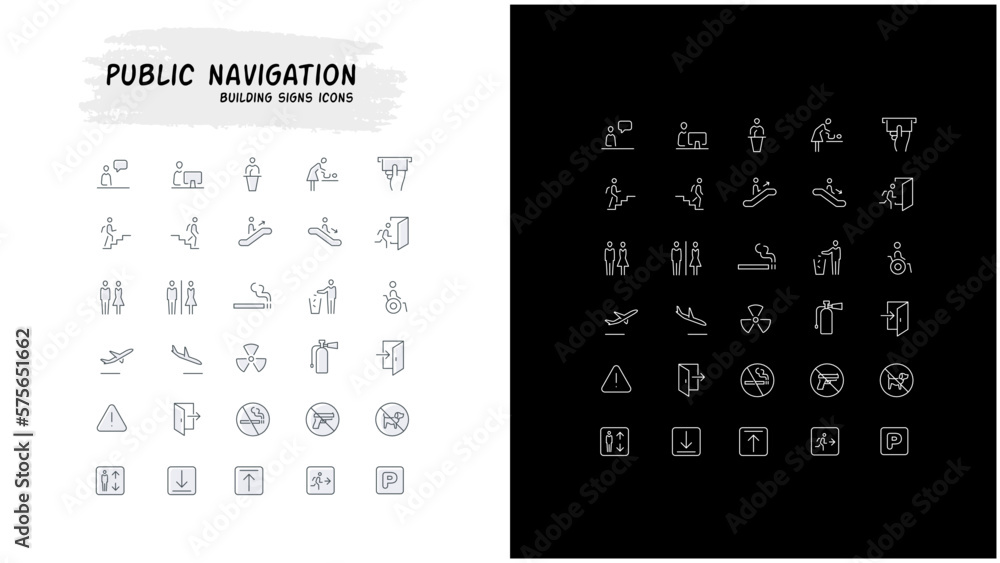Set of Wayfinding icons, public navigation Related editable Vector Line ...