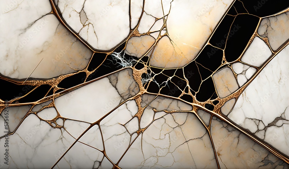 Abstract texture background with cracks in marble with liquid gold and ...