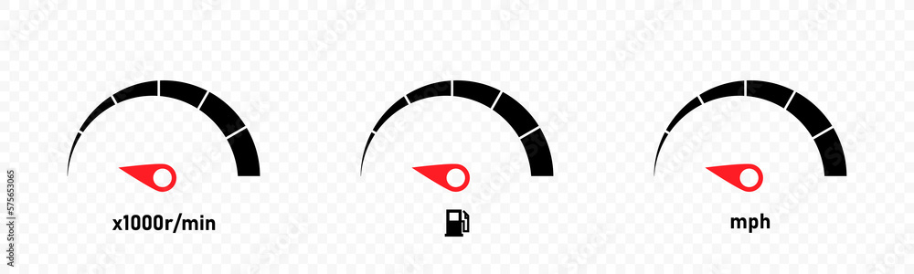 Car dashboard. Wehicle gauge panel icons. RPM KMPH fuel icons. RPM KMPH ...