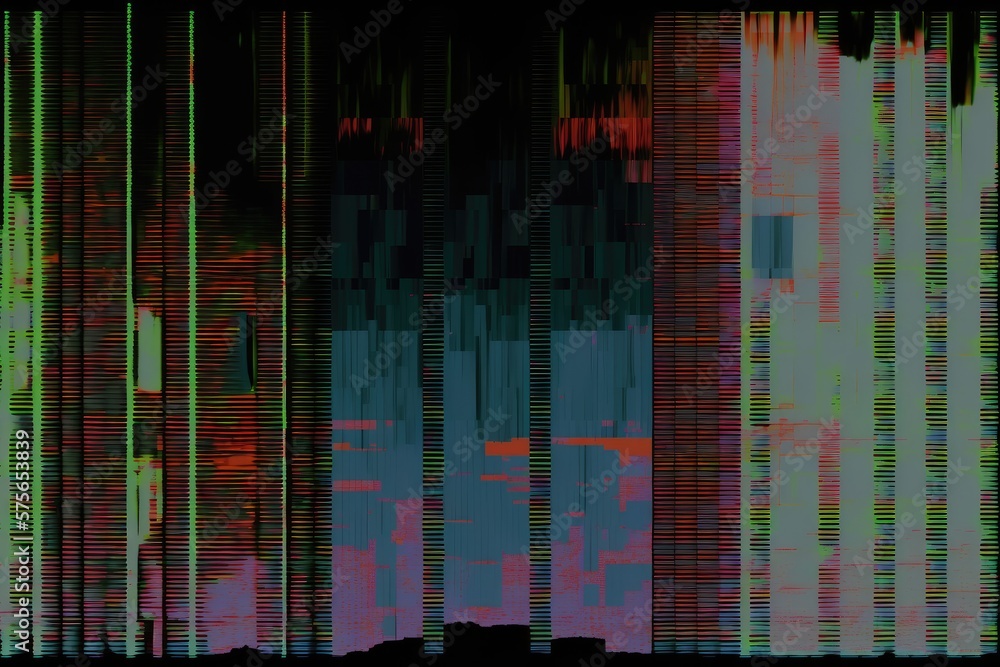Cyberpunk TV Set Design with Digital Distortion and Pixelated Patterns ...