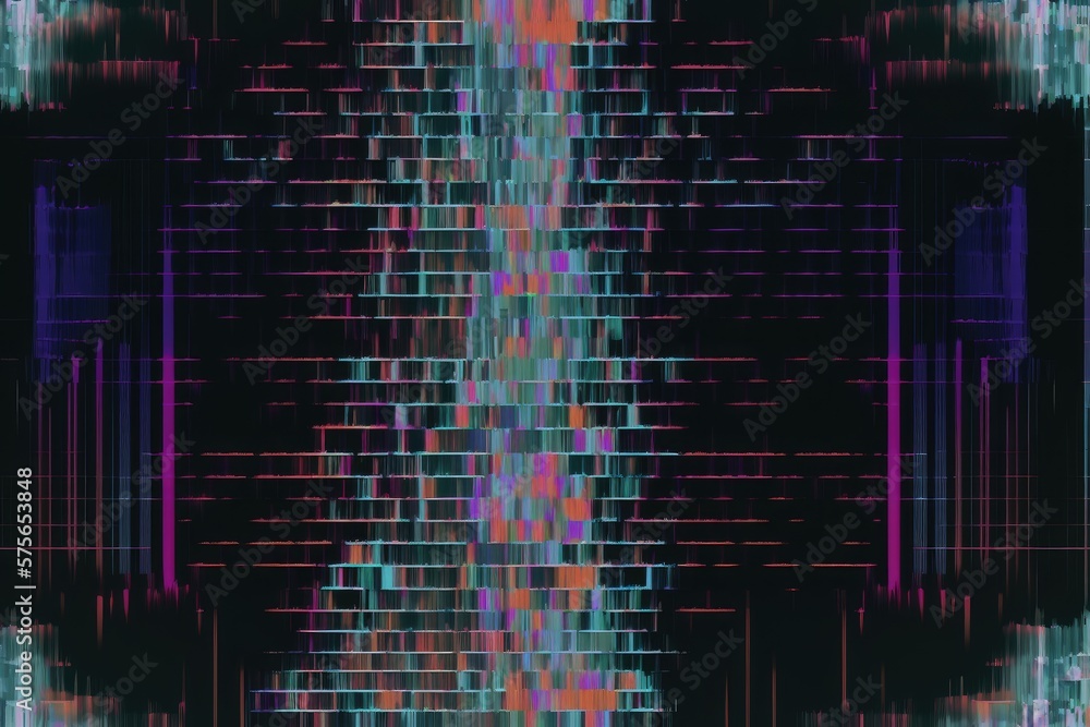 Cyberpunk TV Set Design with Digital Distortion and Pixelated Patterns ...