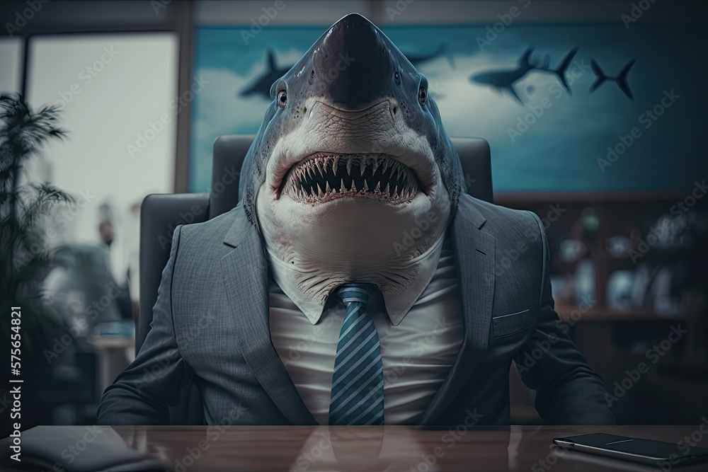 Portrait of shark in a business suit at the office. Generative AI Stock ...