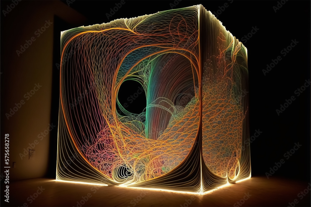 Abstract string art sculptures. Colorful sculptures. Cube. Generative ...