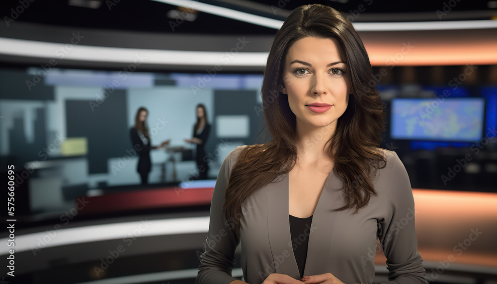 Beautiful caucasian female TV show news presenter, newsreader woman in ...