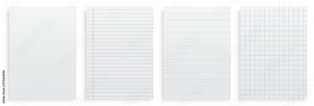 Set realistic clean papers blank page notepad with lines isolated, dots ...