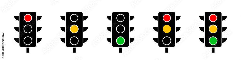Traffic lights icons. Red green and orange traffic lights colors ...