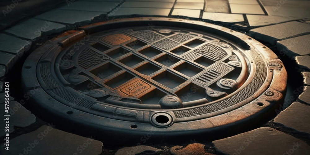 Manhole covers on the streets, providing access to underground ...