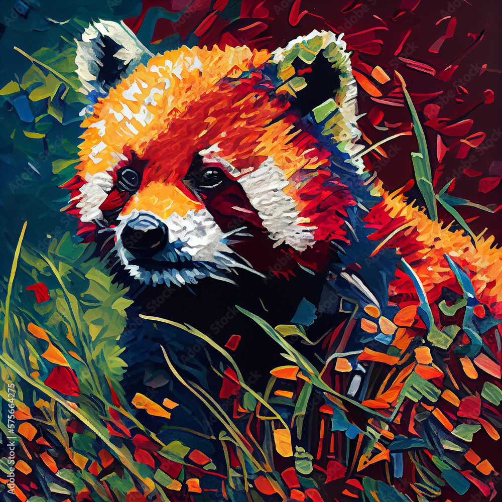 Red Panda abstract colorful palette-knife painting Stock Illustration ...