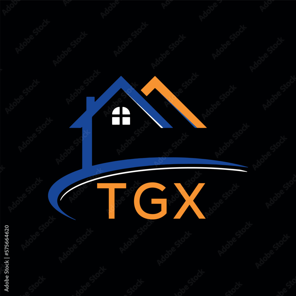 TGX house logo, letter logo. TGX blue image on black background and ...