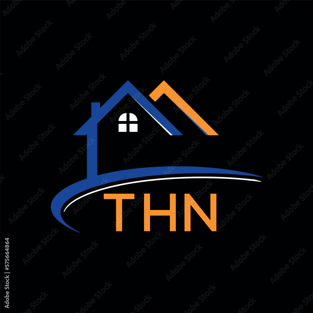 Vetor de THN house logo, letter logo. THN blue image on black ...