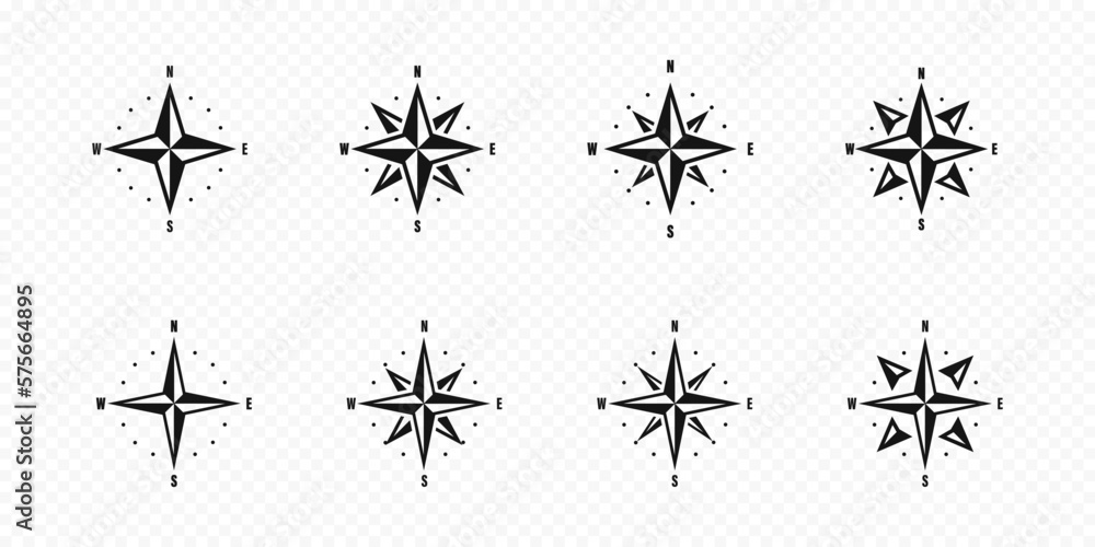 Compass icons set. Wind rose. Nautical map. Compass icon collection ...