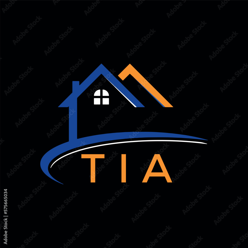 TIA house logo, letter logo. TIA blue image on black background and ...