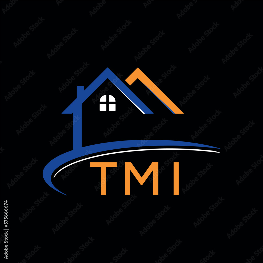 TMI house logo, letter logo. TMI blue image on black background and ...