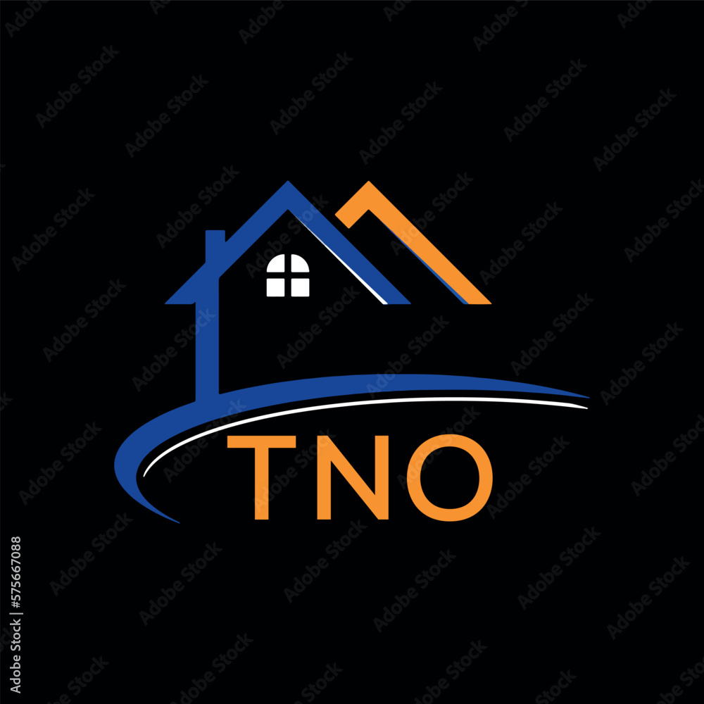 TNO house logo, letter logo. TNO blue image on black background and ...