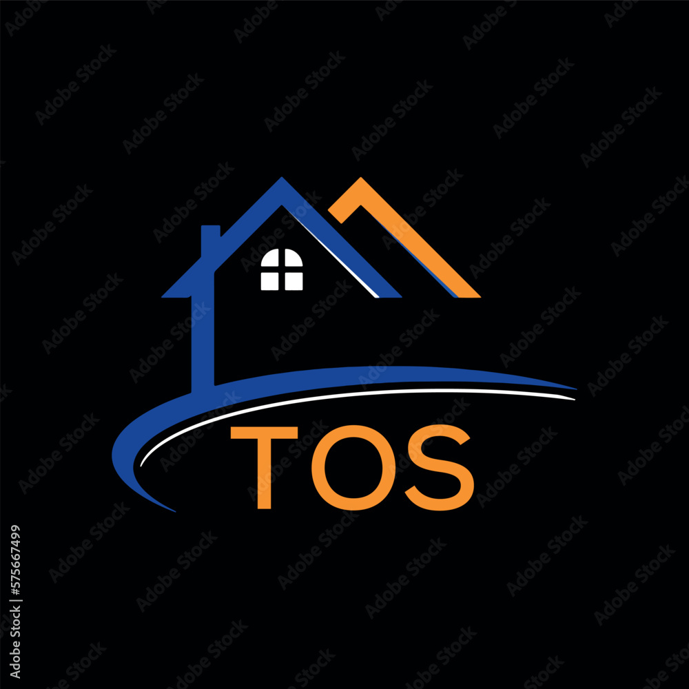 TOS house logo, letter logo. TOS blue image on black background and ...