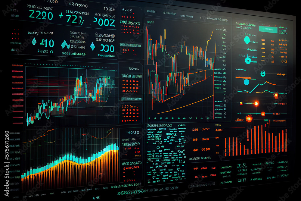 Forex chart with statistic data and market quotes on digital screen ...