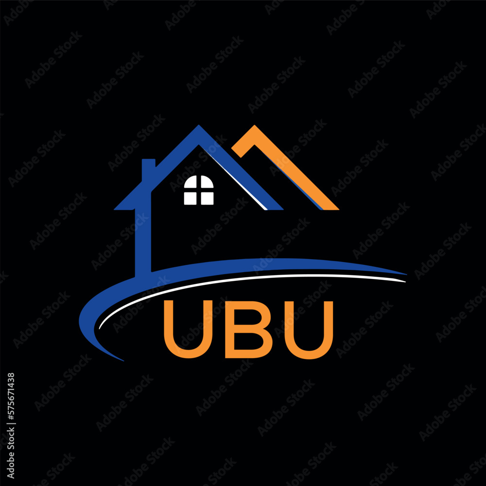 UBU house logo, letter logo. UBU blue image on black background and ...