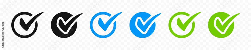 Tick icons set isolated on transparent background. Flat tick icons ...