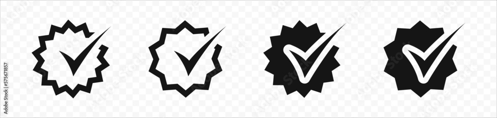 Tick icons set isolated on transparent background. Flat black tick ...