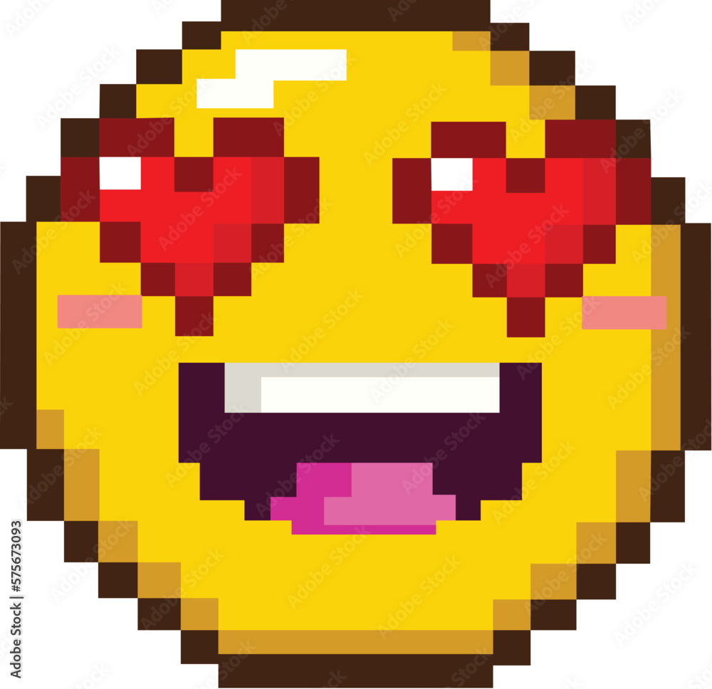 8bit pixel art of an emoji emoticon in love, with heart-shaped eyes ...