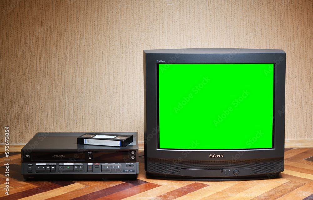 Berlin, Germany 11.29.2020: Old green screen SONY TV and vintage ...