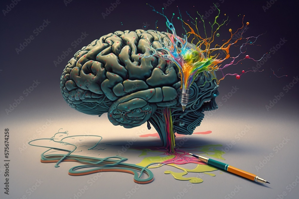 Futuristic brain with neural connections studying to draw, created with ...