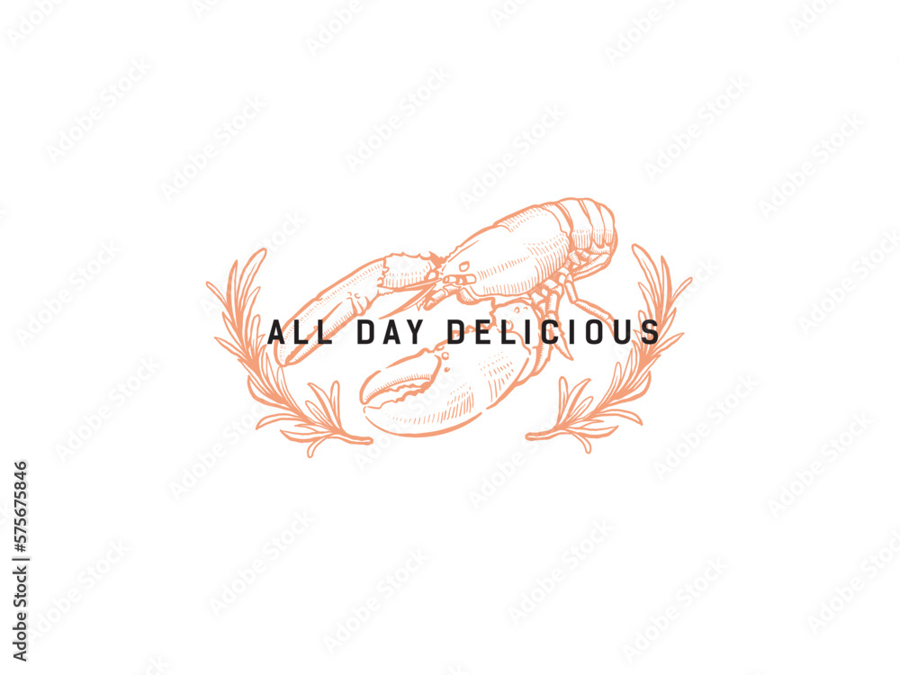 Vector logo for Fresh Seafood, white decorative sign board with ...
