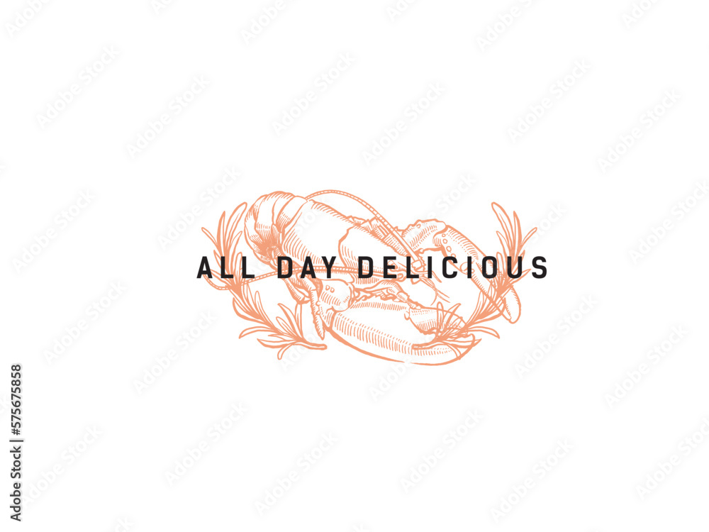 Vector logo for Fresh Seafood, white decorative sign board with ...