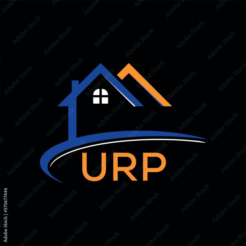 URP house logo, letter logo. URP blue image on black background and ...