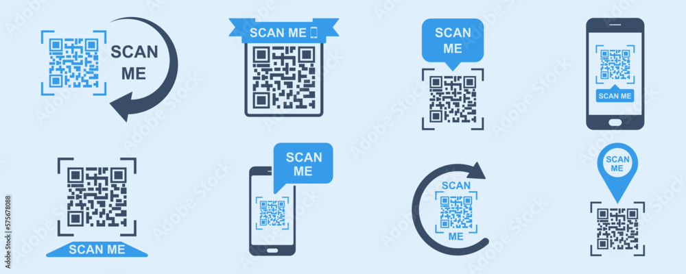 Scan QR code on smartphone. Scan me icon. Reader barcode. Vector icons ...