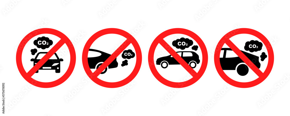 Set of red no co2 signs. Stop exhaust from car. Ban pollution air ...