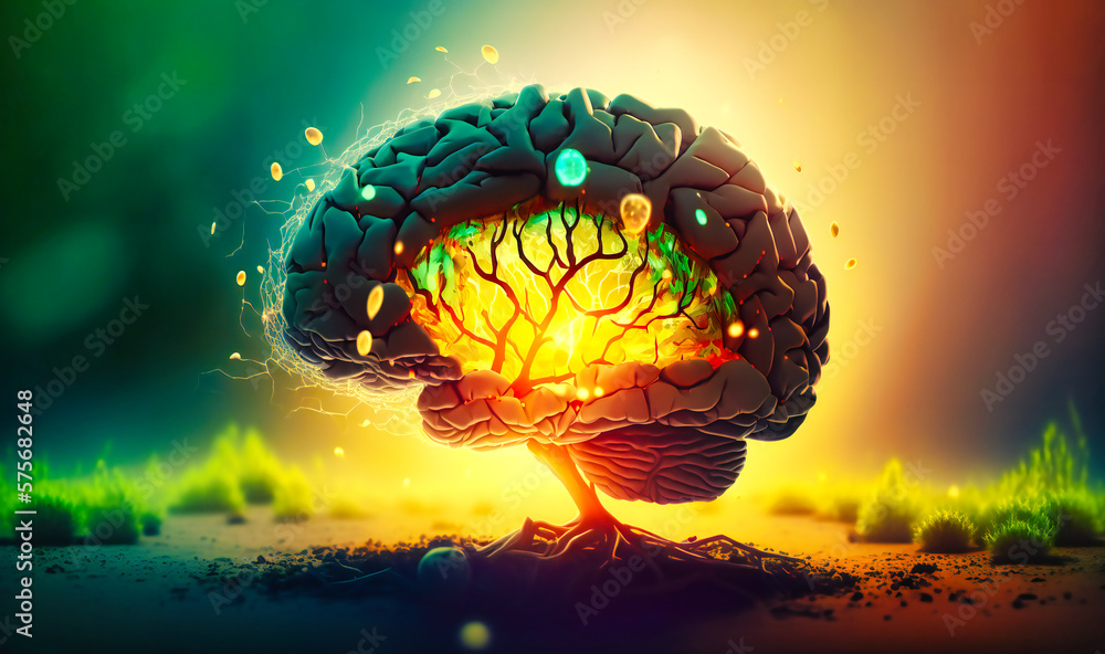 A stunning illustration of the human brain exploding with ideas and ...