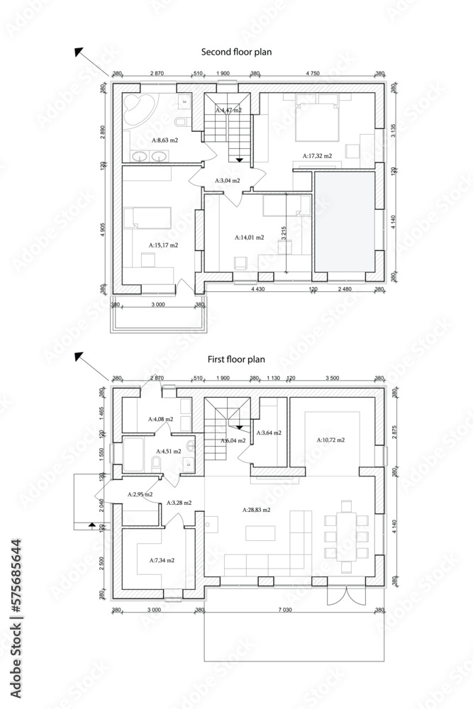 Vector architectural floor plan of a two storey building Stock Vector ...