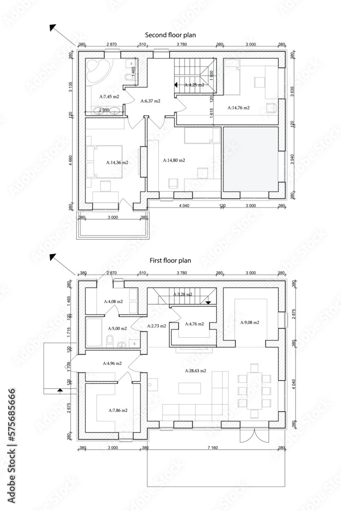 Vector architectural floor plan of a two storey building Stock Vector ...