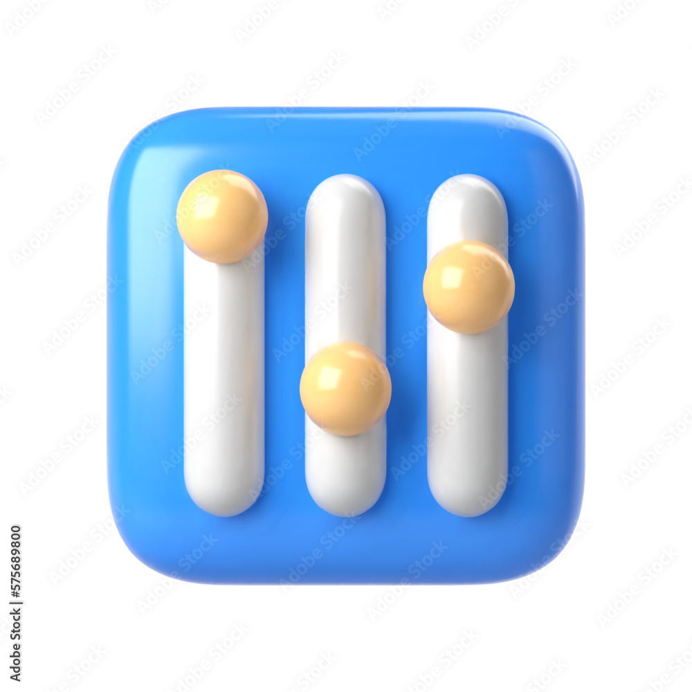 Settings sliders icon 3d. Media control interface with triple volume ...