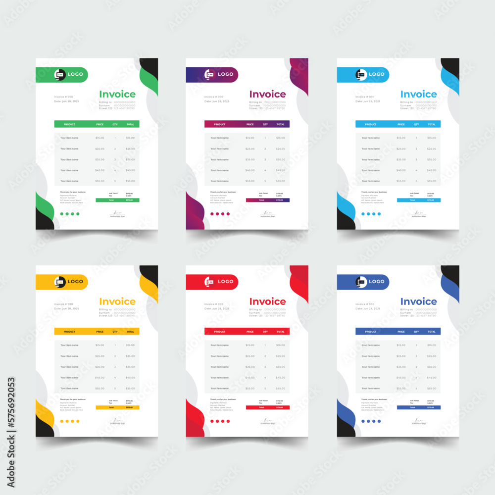 Invoice design template. Invoice minimal design. Bill form business ...