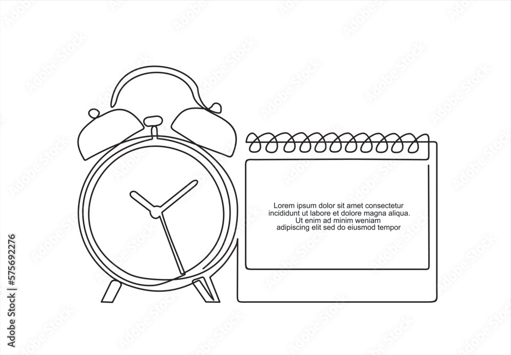 Continuous one single line drawing of calendar and alarm clock icon ...