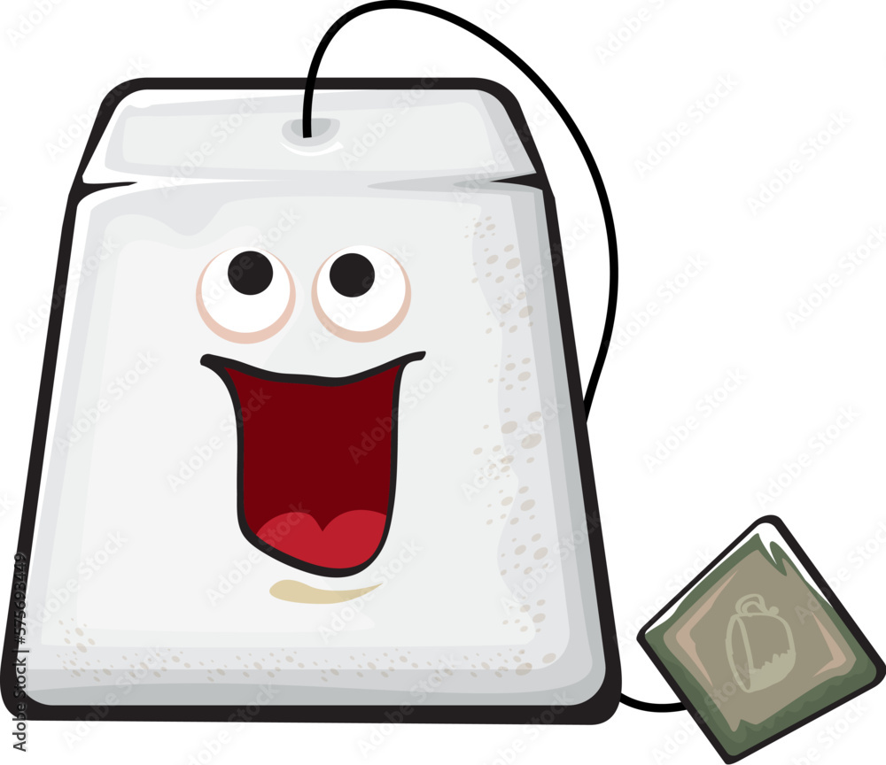 Cartoon tea bag characters isolated on white background. Funky paper ...