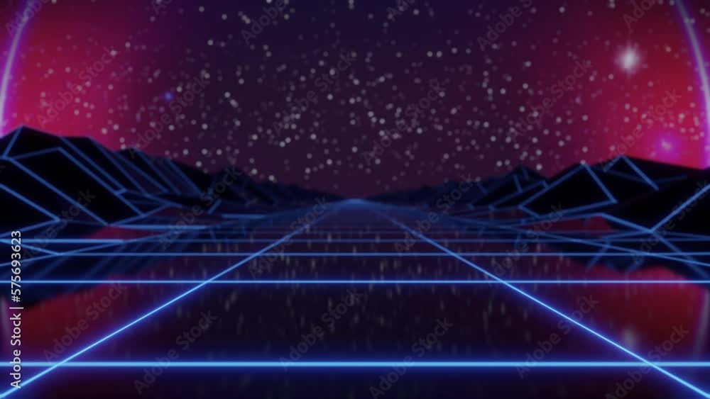 Synthwave animated Background. 80s wireframe Landscape. Retro Future ...