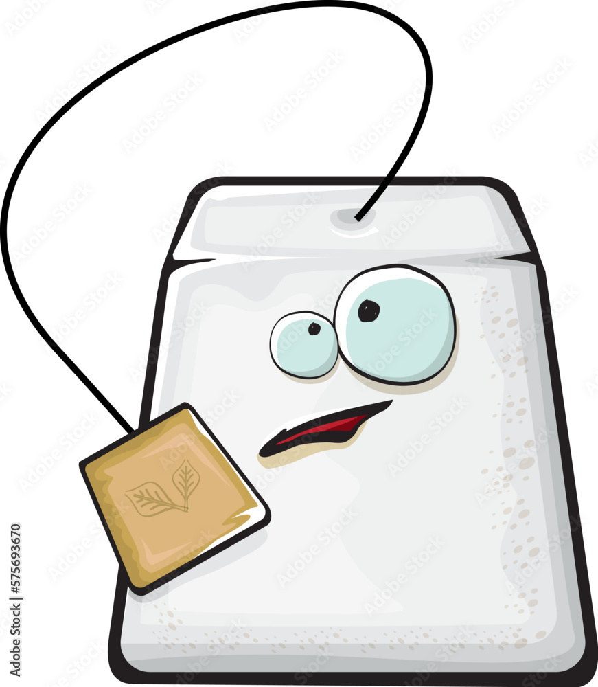 Cartoon tea bag characters isolated on white background. Funky paper ...