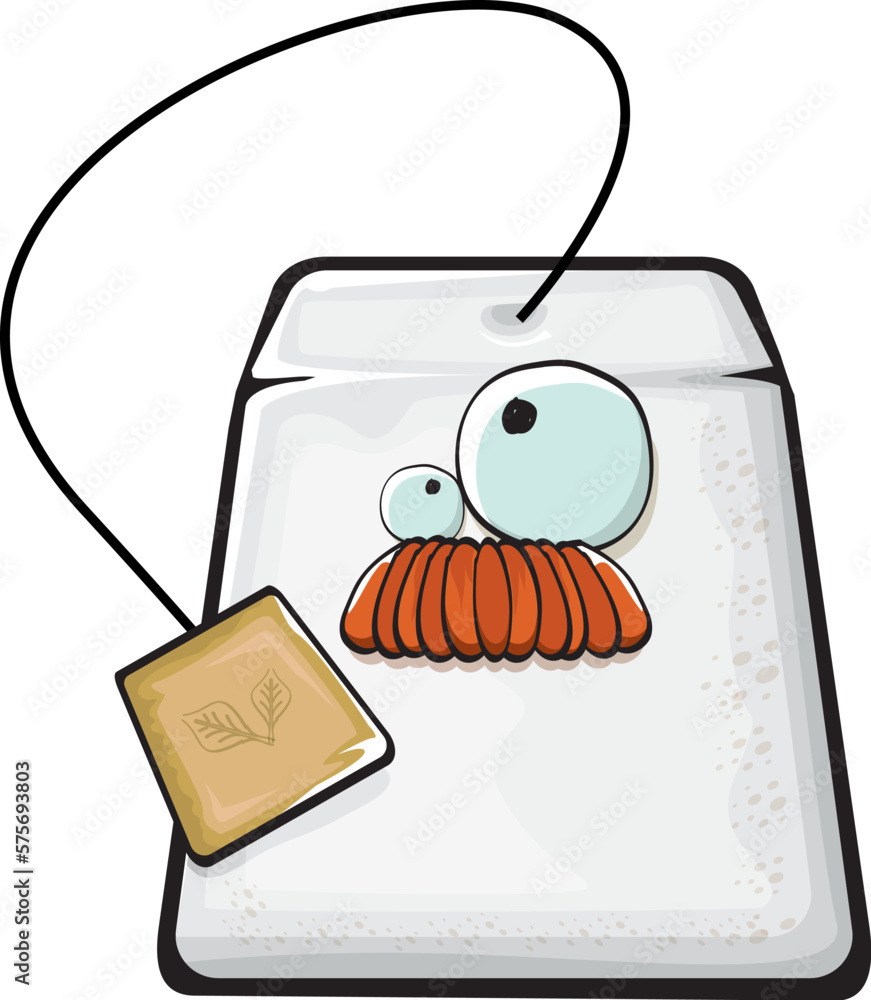 Cartoon tea bag characters isolated on white background. Funky paper ...