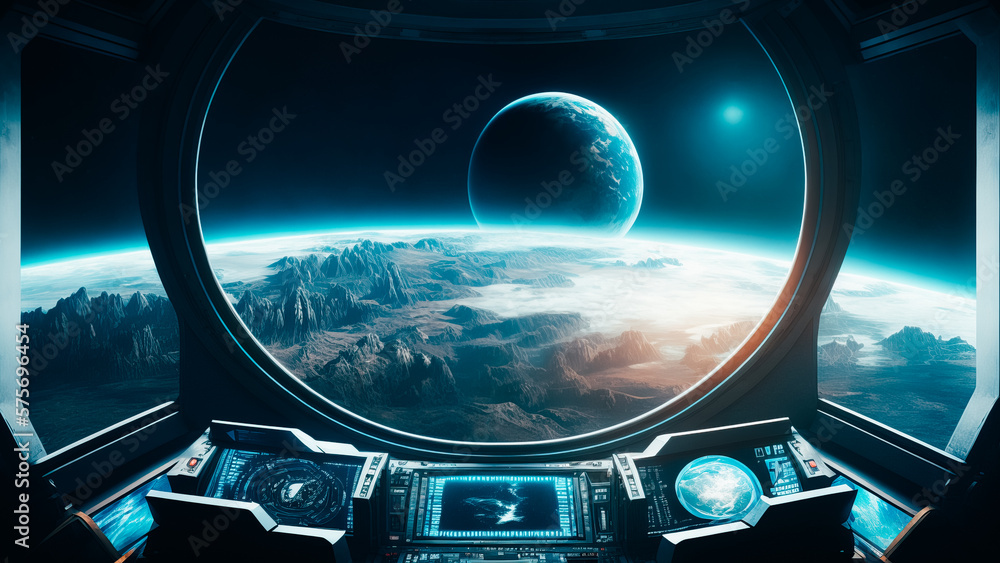 View of planet earth from an observatory starship station in space ...