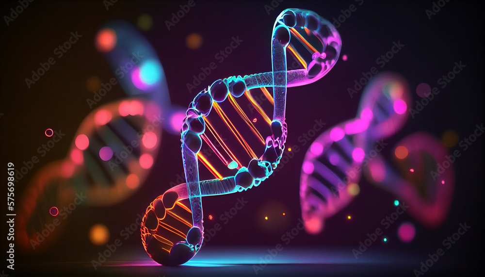 Rotating neon dna chain. Fluorescent ultraviolet lights. Sci-fi style ...