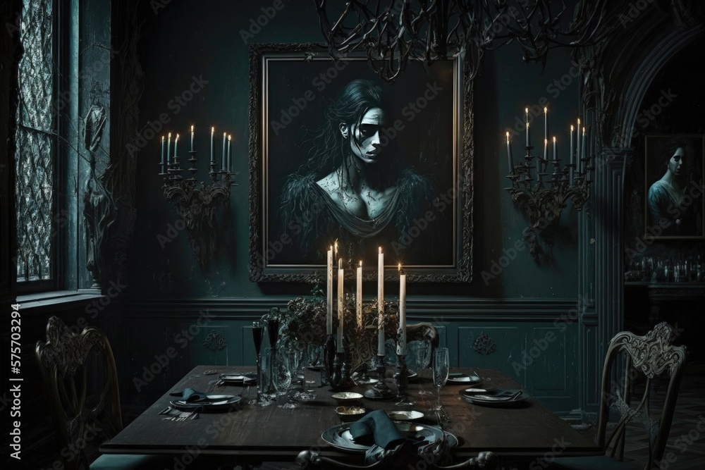 Dark gothic dining rooms. Decadent decor inspo. Generative AI Stock ...